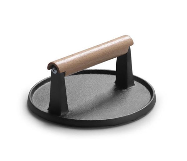 Cast Iron 17cm Round Meat Press With Wooden Handle – BBQ BRO